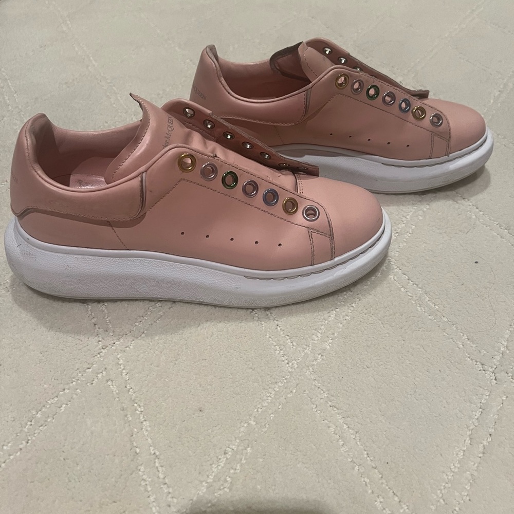 Alexander Mcqueen Pink And White Leather Sneaker, Sli… - Gem